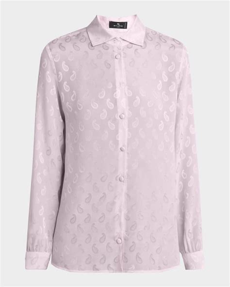 Etro Pink Paisley Silk Jacquard Button Down Blouse Neiman Marcus