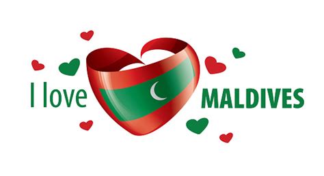 심장모양의 몰디브 국기와 내가 몰디브를 사랑하는 비문 벡터 일러스트레이션 국가 관광명소에 대한 스톡 벡터 아트 및 기타 이미지