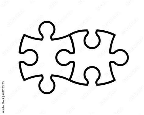 Two Puzzle Pieces Fitting Together Line Icon Solution Concept Connected Jigsaw Puzzle Pieces