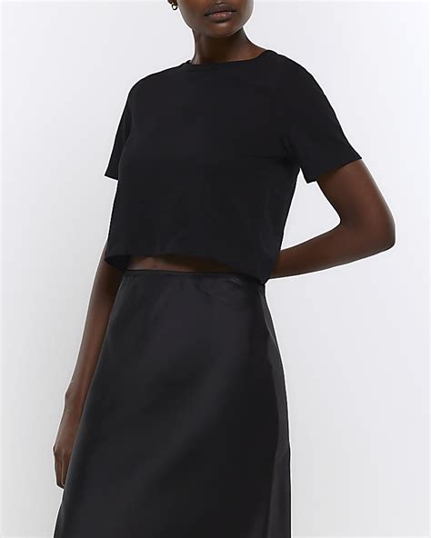 Black Cropped T Shirt River Island
