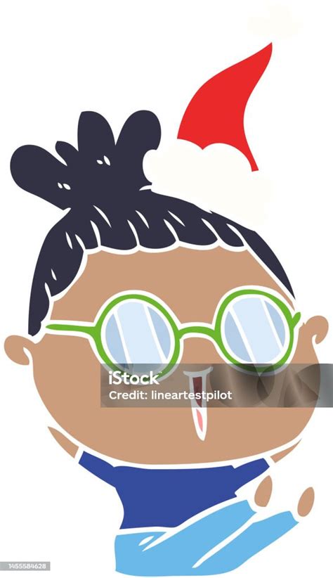 산타 모자를 쓰고 안경을 쓴 여성의 손으로 그린 평면 컬러 그림 낙서 드로잉에 대한 스톡 벡터 아트 및 기타 이미지 낙서 드로잉 등장인물 만화 Istock