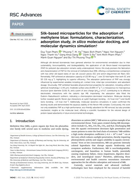 Pdf Silk Based Microparticles For The Adsorption Of Methylene Blue