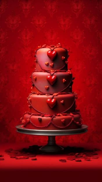 Premium Ai Image There Is A Three Layer Cake With Hearts On It On A