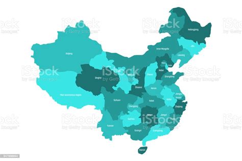 중국의 관리의 지역 지도입니다 흰색 배경에 흰색 레이블 블루 터키석의 4 개의 음영을 나타냅니다 벡터 일러스트 레이 션 0명에 대한 스톡 벡터 아트 및 기타 이미지 Istock