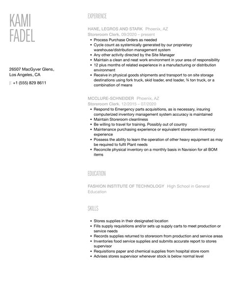 Storeroom Clerk Resume Samples Velvet Jobs