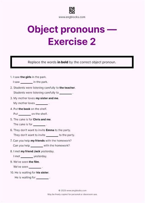 Pronoun Worksheets English Grammar Worksheets Object Pronouns Mothers Love Esl Answers