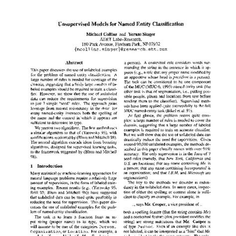 Unsupervised Models For Named Entity Classification Acl Anthology