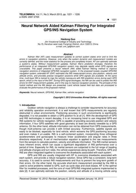 Pdf Neural Network Aided Kalman Filtering For Integrated Gps Ins