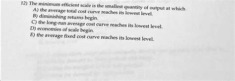 Solved The Minimum Efficient Scale Is The Smallest Quantity Of Output
