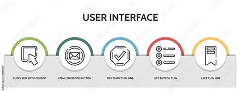 Set Of 5 Thin Line User Interface Icons With Infographic Template Outline Icons Including Check