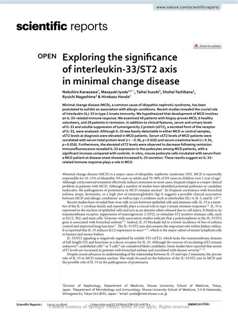 Pdf Exploring The Significance Of Interleukin 33st2 Axis In Minimal