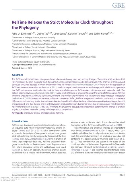 Pdf Reltime Relaxes The Strict Molecular Clock Throughout The Phylogeny