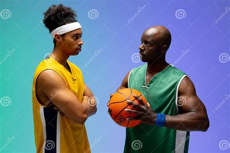 Imagen De Dos Diversos Jugadores De Baloncesto Enfrentándose En Un