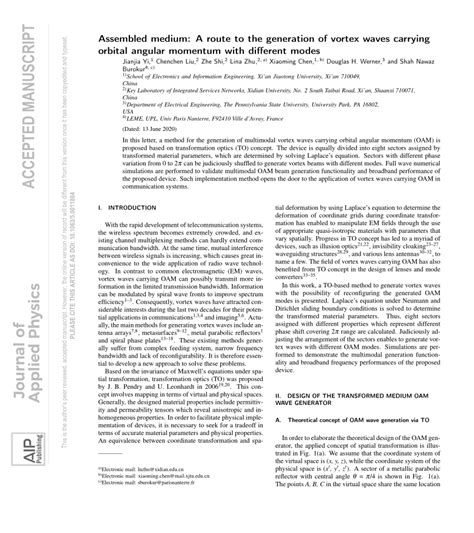 Pdf Assembled Medium A Route To The Generation Of Vortex Waves Carrying Orbital Angular