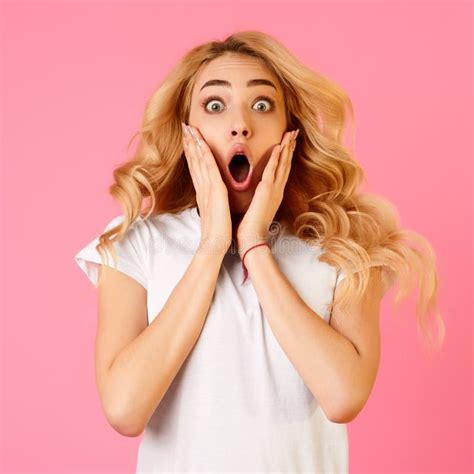 Emotional Shocked Girl Holding Hands On Cheeks Stock Image Image Of