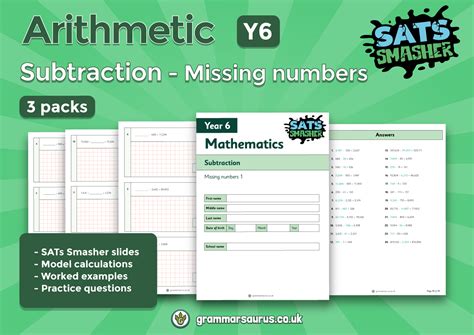 Y6 Sats Smasher Maths Arithmetic Subtraction Missing Numbers Grammarsaurus