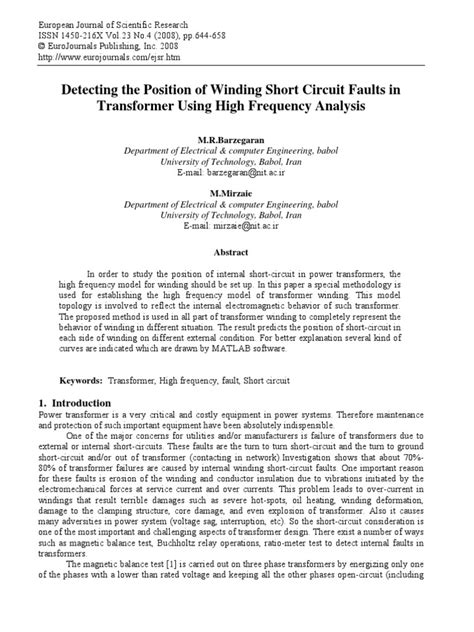 Pdf Detecting The Position Of Winding Short Circuit Faults In Ejsr 23