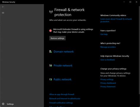 windows defender firewall is using settings that make the device
