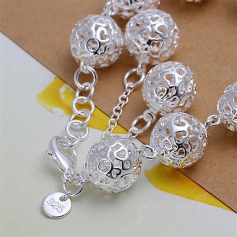 14cm Hollow Balls Bracelets Womens Jewelry High Quality 925 Stamped