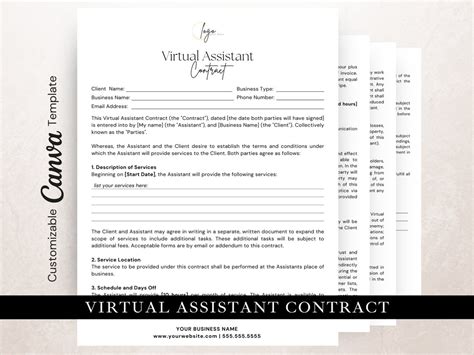 Virtual Assistant Contract Template Client Agreement Service Etsy