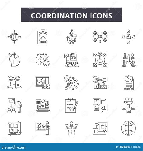 Coordination Line Icons Signs Vector Set Outline Illustration Concept Stock Vector
