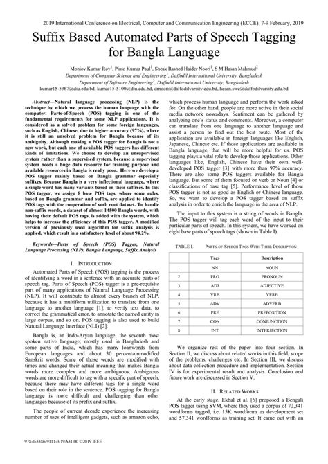 Pdf Suffix Based Automated Parts Of Speech Tagging For Bangla Language