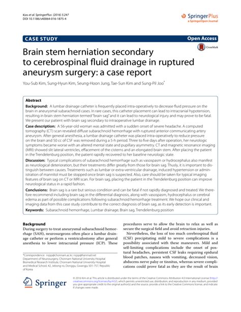 Brain Stem Herniation Secondary To Cerebrospinal