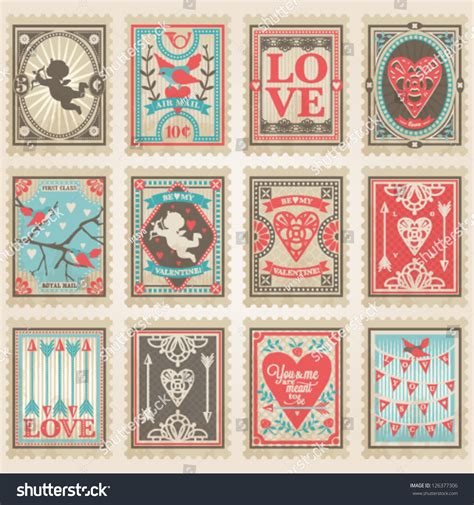 Vector Postage Stamps Set Valentines Day 库存矢量图（免版税）126377306 Shutterstock