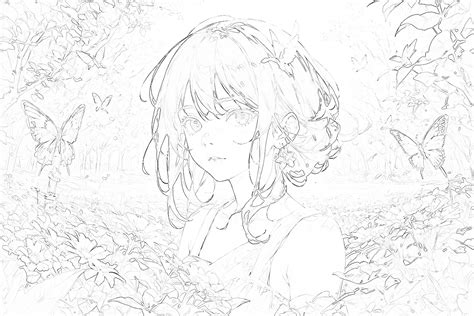『蝶と少女』かわいい大人の塗り絵【無料】 森の光彩 無料プリントのスタプリ