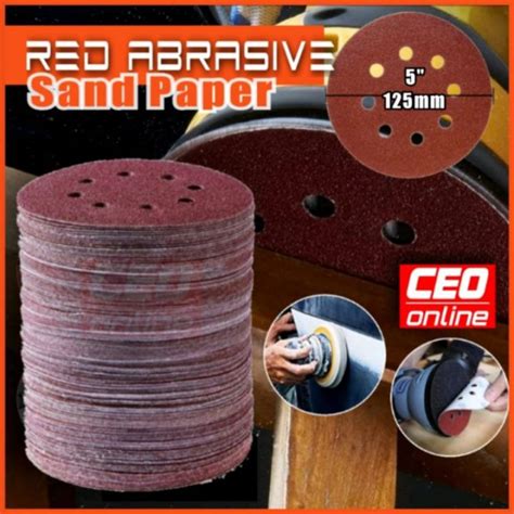 CEO 5 125mm 8 Hole Red Abrasive Sanding Disc Hook Loop Adhesive