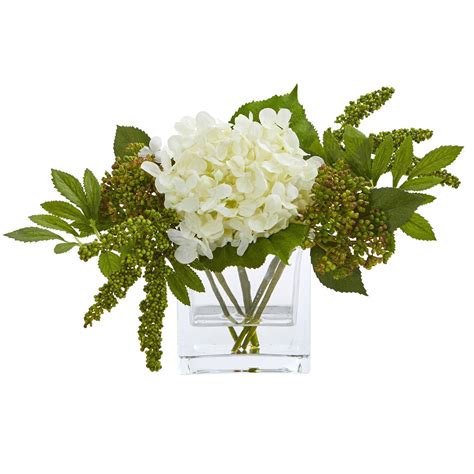 Hydrangea Artificial Arrangement In Vase Set Of 2 4314 S2 Nearly Natural