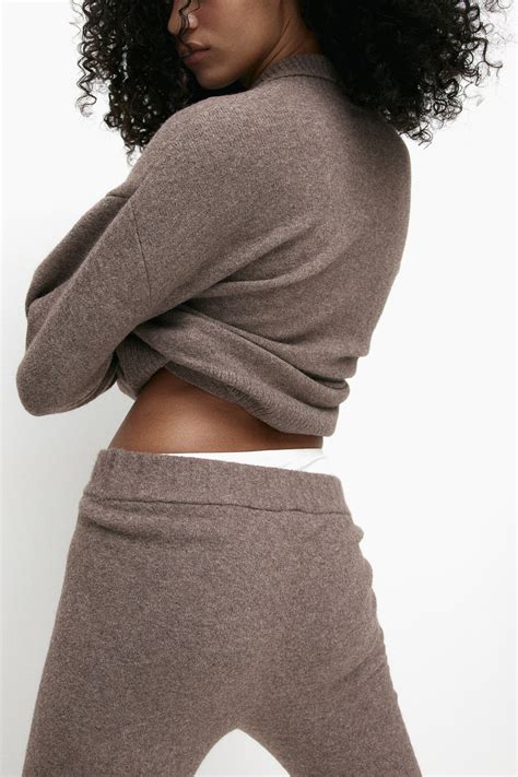Fine Knit Leggings Dark Beige Melange Ladies Handm Us