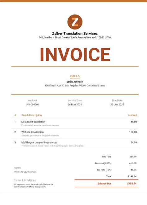 Free Excel Invoice Template Customizable Efficient Zoho Invoice