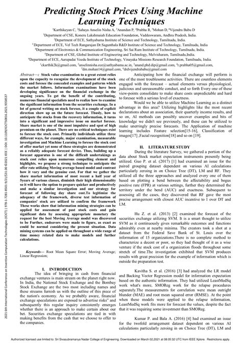 Pdf Predicting Stock Prices Using Machine Learning Techniques