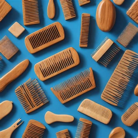 Premium Photo Wooden Comb On A Blue Background Flat Bath Accessories