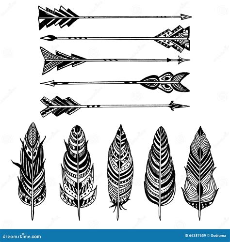 Set Of Arrows And Feathers On White Background Set Of Ornamental Boho