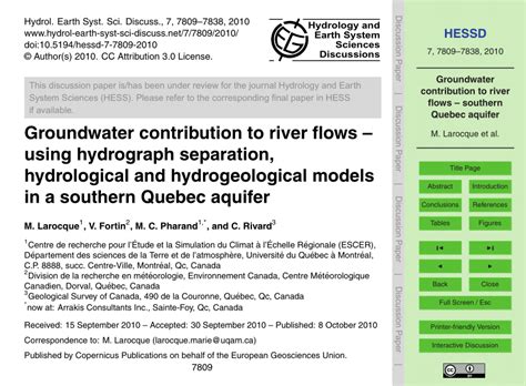 Pdf Groundwater Contribution To River Flows Using Hydrograph Separation Hydrological And