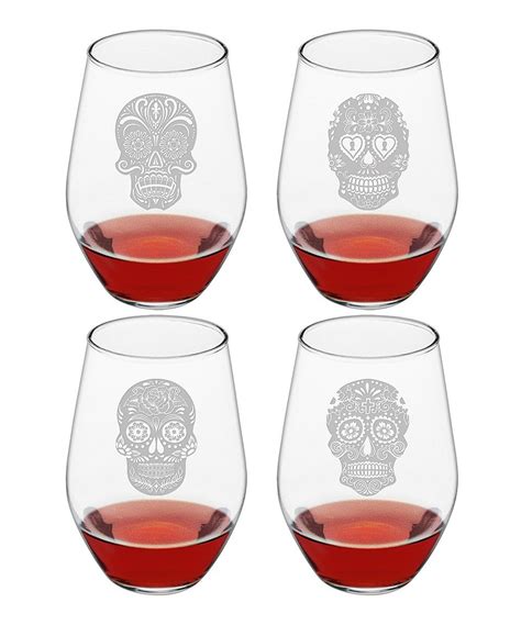 Susquehanna Glass Sugar Skull Stemless Wineglass Set Of Four Wine