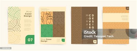 기하학적 아시아 디자인 템플릿 세트 일본 자연 포스터 브로셔 책 표지 전단지 카탈로그 노트북 수직 배경에 대한 웨이브 동양 절충주의 최소한의 복고풍 벡터 망갈라 보보스에