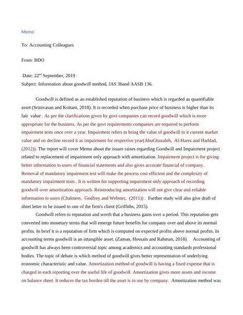 Goodwill Impairment Memo Template