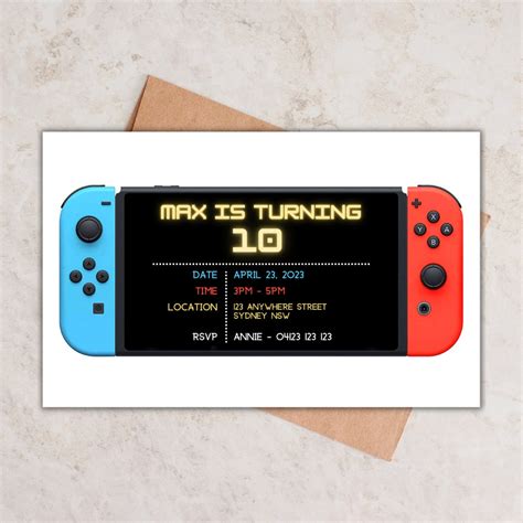 Gamer Nintendo Switch Birthday Party Invitation Digital Download Fully