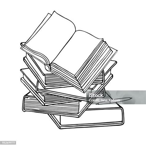 책 스택과 학교 교과서 책 더미 학습 독서 도서관 그래픽 선형 그림 낙서 인쇄 일러스트레이션에 대한 스톡 벡터 아트 및 기타 이미지 Istock