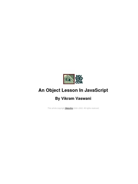Javascript An Object Lesson In Javascript By By Vikram Vaswani Pdf
