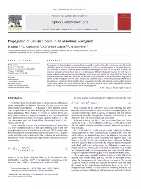 Pdf Propagation Of Gaussian Beam In An Absorbing Waveguide Dokumen Tips