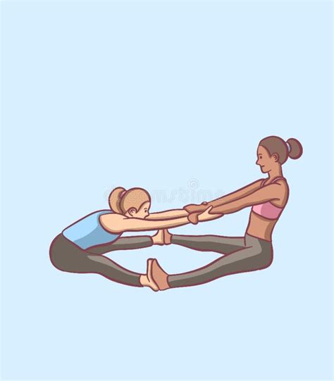 Seated Forward Pull Stretching Supporting And Aligning Together Stock Illustration