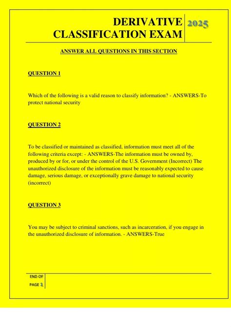 Derivative Classification Exam Questions And Answers 2025 Derivative Classification Stuvia Us