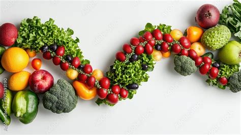 Genetically Modified Fruits And Vegetables Arranged In The Shape Of A Dna Strand Illustrating