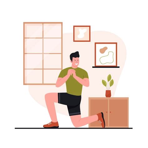 Diseño Plano De Hombre En Casa Haciendo Ejercicio Vector Premium