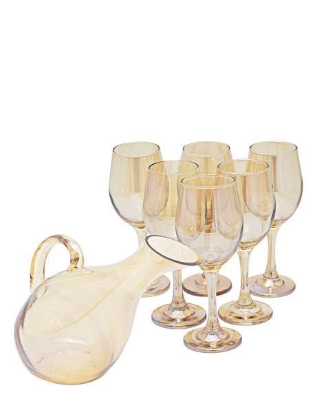 Kitchen Life Amber 7 Piece Wine Glass Set Gold The Culinarium
