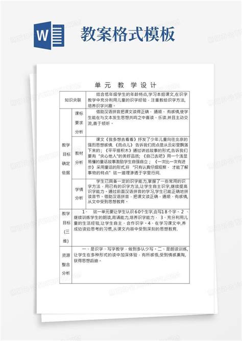 教案格式范本Word模板下载 编号qagwkgeb 熊猫办公